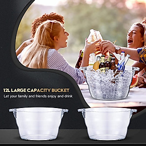6 Pieces Large Ice Buckets for Cocktail Bars 12 Liter Champagne Cooler Wine Chiller Beer Bottle Baskets Clear Plastic Drink Beverage Tubs for Parties Oval Storage Bin Tubs for Mimosa Bar Supplies