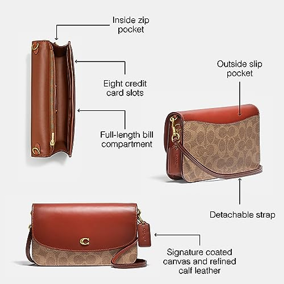 COACH Coated Canvas Signature Hayden Crossbody, Tan Rust, One Size