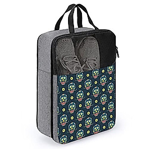 Frcavbin Day of The Dead Sugar Skulls Travel Shoe Bag Shoes Carrier with Handle and Zipper Foldable Shoe Puches Organizer for Home storage School starts