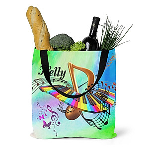 CUXWEOT Personalized Canvas Tote Bag Colorful Music Note Shopping Reusable Grocery Bag Shoulder Bags for Women Girl Gift