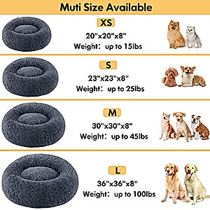 Calming Dog Bed for Small Dogs, Comfort Donut Dog Beds for Medium Large Dogs, Soft Anti-Anxiety Pet Bed for Dogs & Cats, Washable Fluffy Faux Fur Dog Cat Round Bed, Cute Puppy Cushion Bed
