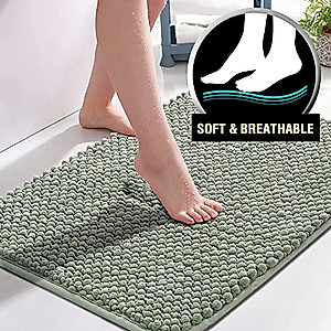 H.VERSAILTEX 3 Pieces Bathroom Rugs Sets Non Slip Extra Absorbent Bath Mat Set for Bathroom with Toilet Rugs for Tub, Shower Washable Carpets Set(17''x24''+20''x32''+20''x24'' U-Shaped, Sage)