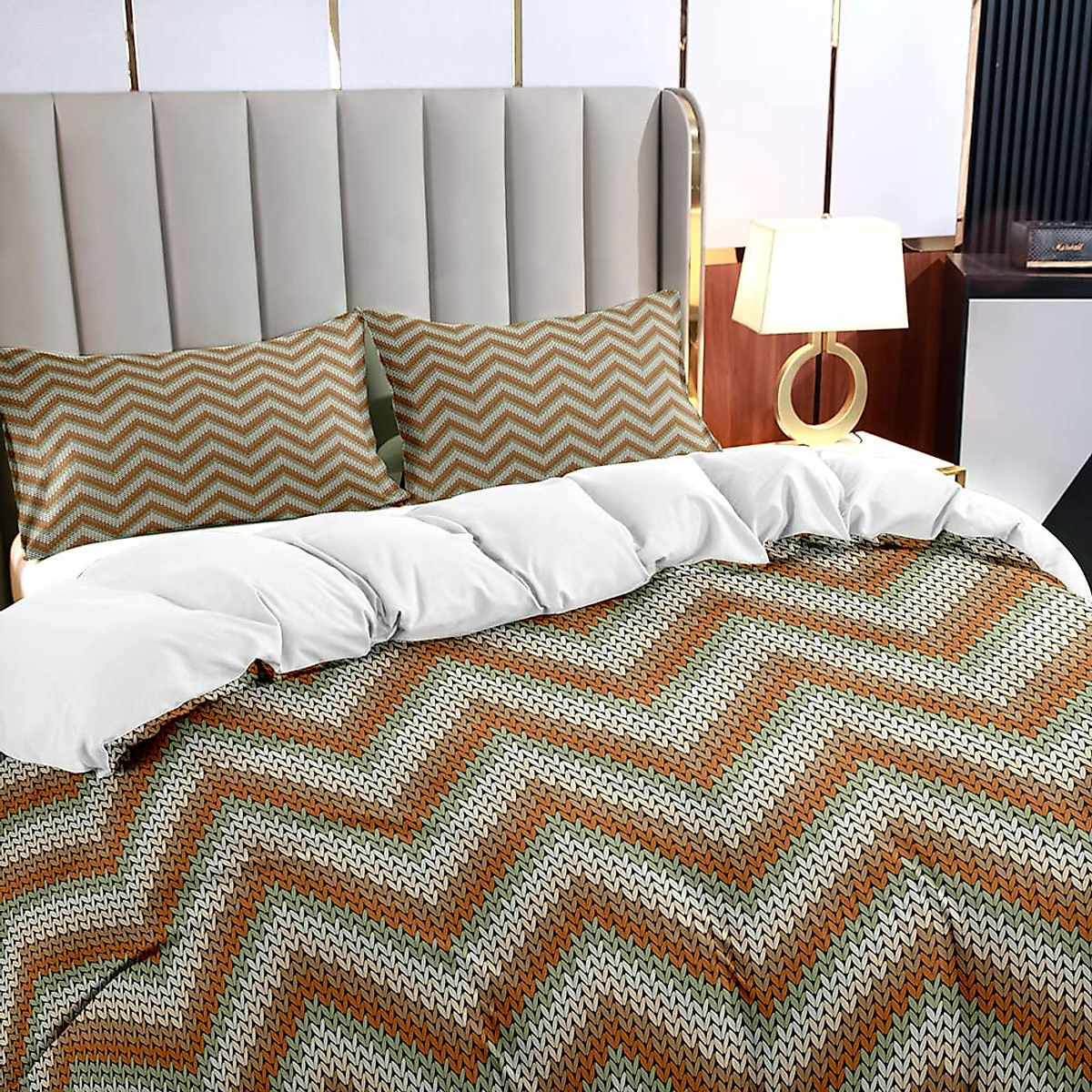 Abosbeet Wave Striped Duvet Cover Sets Cal King Geometric Stripes Comforter Cover Sets 3PCS with 2 Pillowshames Polyester Bedding Sets Breathable Soft