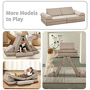 hoopyosms 10 pcs Modular Kids Play Couch, Toddlers Play Couch for Fun Play Time, Convertible Kids Foam Sofa for Playroom Bedroom, Indoor Use