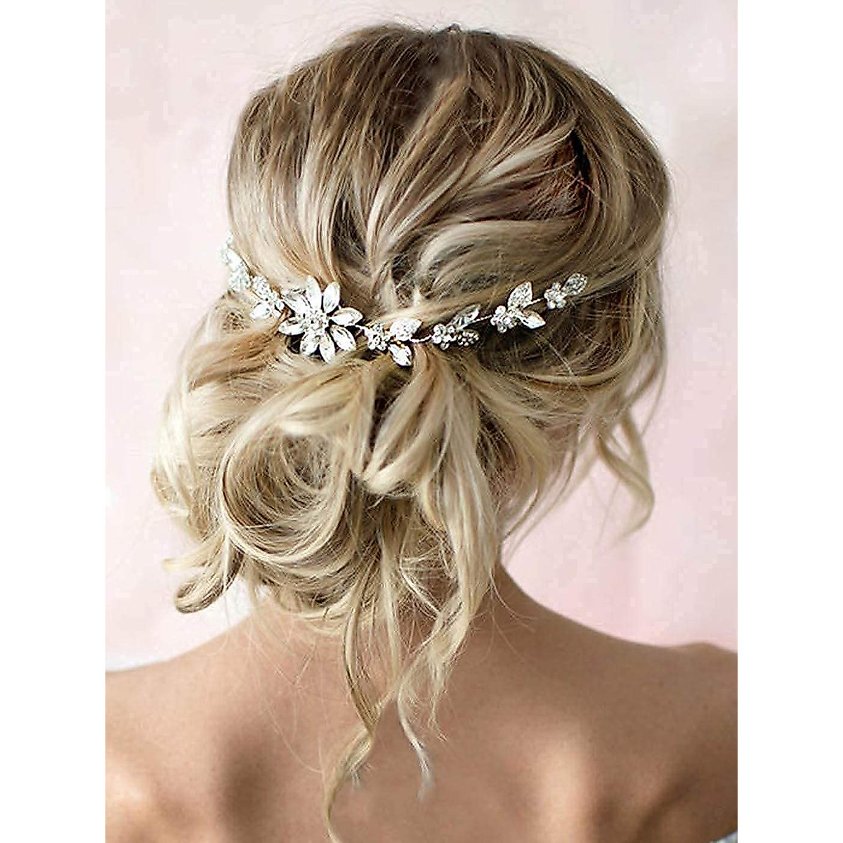Unsutuo Crystal Bride Wedding Hair Vine Silver Flower Bridal Hair Headpiece Rhinestone Hair Pieces for Women and Girls