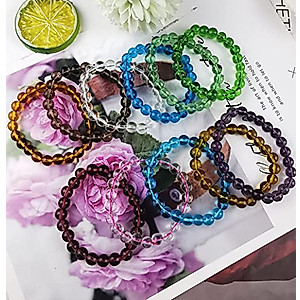 FINZOR 15Pcs 8mm Beaded Stretch Bracelet Handmade Round Glass Bracelet for Women Multicolor Matte Beads Elastic Bracelet Shining Beads Wristband Valentines Jewelry