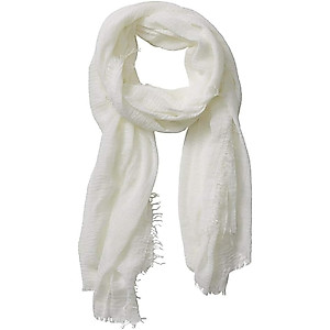 guiyal Cotton Blend Crinkle Vintage Soft Scarf with Fringed Edges,linen scarf,shawl,travel scarf，White scarf