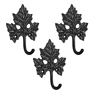 Set of 3 Cast Iron Maple Leaf Shape Coat Hooks Wall Art Decor-Maple Leaf Shape Hangers and Key Holder-Clothes Rack and Backpack Hanger-Coat Hooks Home Decor for Storage, Living Room, Hallway, Office