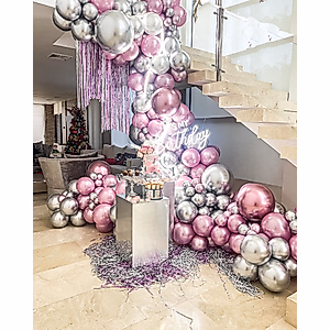 Hot Pink Silver Balloons Chrome Metallic Party Balloon Kit Arch For Party Decoration Baby Shower Wedding Holiday