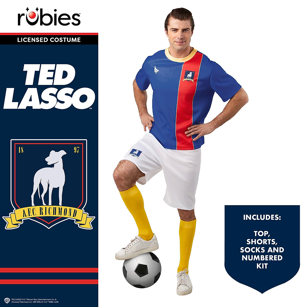 Rubies Men's Ted Lasso AFC Richmond Soccer Uniform Costume, Large for Themed Parties and Halloween