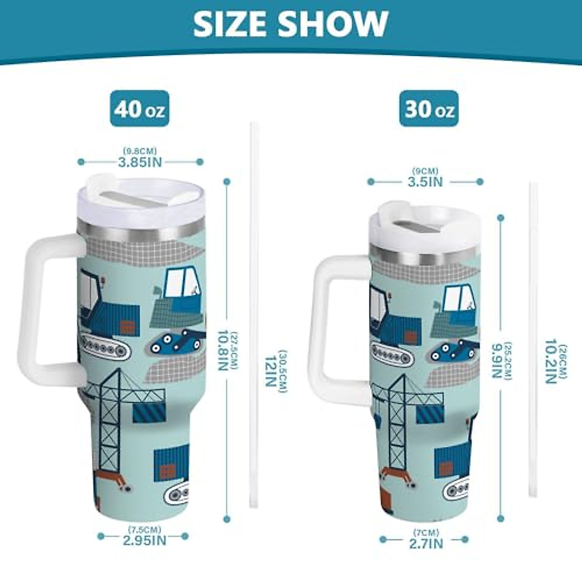 ARGTILDN 30 oz Tumbler Excavator Crane Tractor Insulated Travel Mug with Handle and Straw Lid Stainless Steel Vacuum Coffee Cup Tea Beverage Container Water Bottles for Car Sports office
