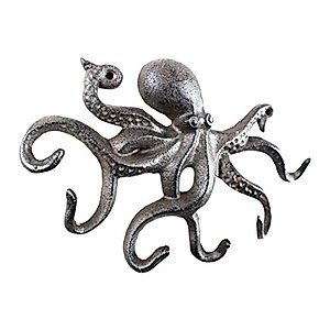 Cast Iron Octopus Hook 11 Inch - Decorative Hook - Sealife Metal Wall Hook