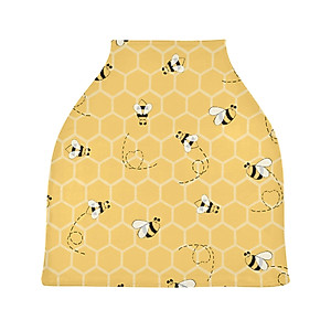 YYZZH Cute Bee On Honey Yellow Honeycomb Pattern Stretchy Baby Car Seat Cover Infant Canopy Nursing Covers Breastfeeding Cover Breathable Windproof Winter Scarf for Boys Girls