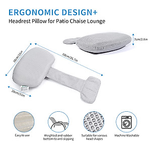Joe & JoseRin Chaise Lounge Pillow for Head Resting, Outdoor/Indoor Adjustable Bench Chair Pillow with 3D Air Mesh for Patio Lounge Chair,Pool Lounge Chair,Office Chair Neck Attachment
