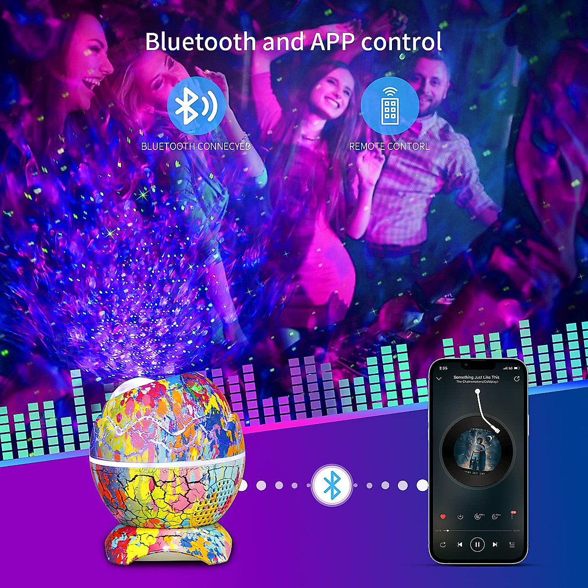 Rechargeable Star Projector, Galaxy Projector for Bedroom, Starlight Projector with Remote Control, Music Speaker & White Noise, 14 Colors LED Night Lights Gift for Kids Room, Christmas, Room Decor