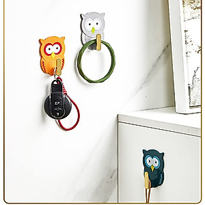 JruiZhp Cute Coat Hooks Mixed Color Self Adhesive Owl Hook, 4Pcs Owl Wall Hangers for Kitchen, Kids Bedroom,Bathroom Hanging Bag Hat Towels Key