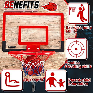 Deekin Indoor Mini Basketball Hoop Set with 4 Balls and Other Basketball Accessories Over The Door Room Basketball Hoop for Adults Christmas Birthday Gifts Door and Wall Room