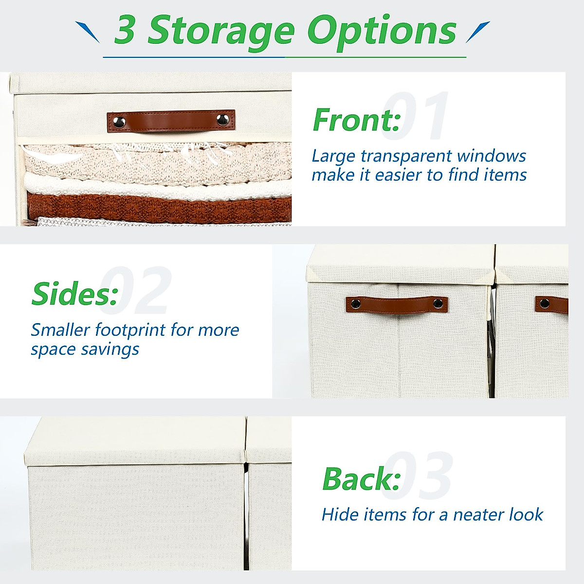 Bidtakay Collapsible Storage Bins with Lid Storage Cubes with Clear Window 15 x 11 inch Fabric Closet Organizer with Handles Storage Baskets for Shelves Organization Clothes 4-Pack Ivory