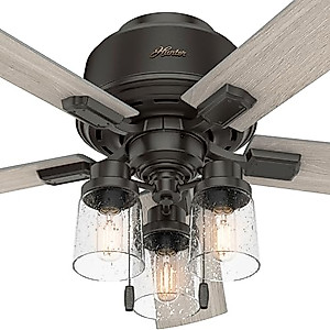 Hunter Hartland Low Profile Indoor Ceiling Fan with LED Lights and Pull Chain, 52", Noble Bronze