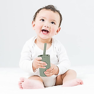 TOPGOMES Toddler Straw Cup, Food Grade Silicone Training Cup for Baby, Come with Straw Brush, BPA Free, 7 oz (Sage)