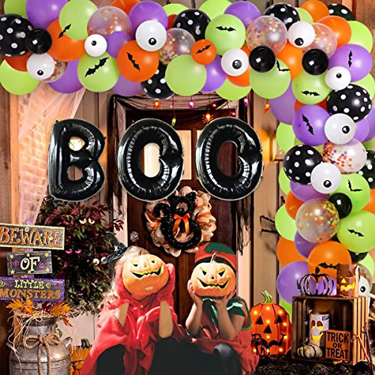 Halloween Balloon Garland Arch Kit for happy BOO Day Parties BOO Bat Foil Balloons 3D Bat Wall Stickers Black Purple Green Orange Halloween Party Decorations Supplies