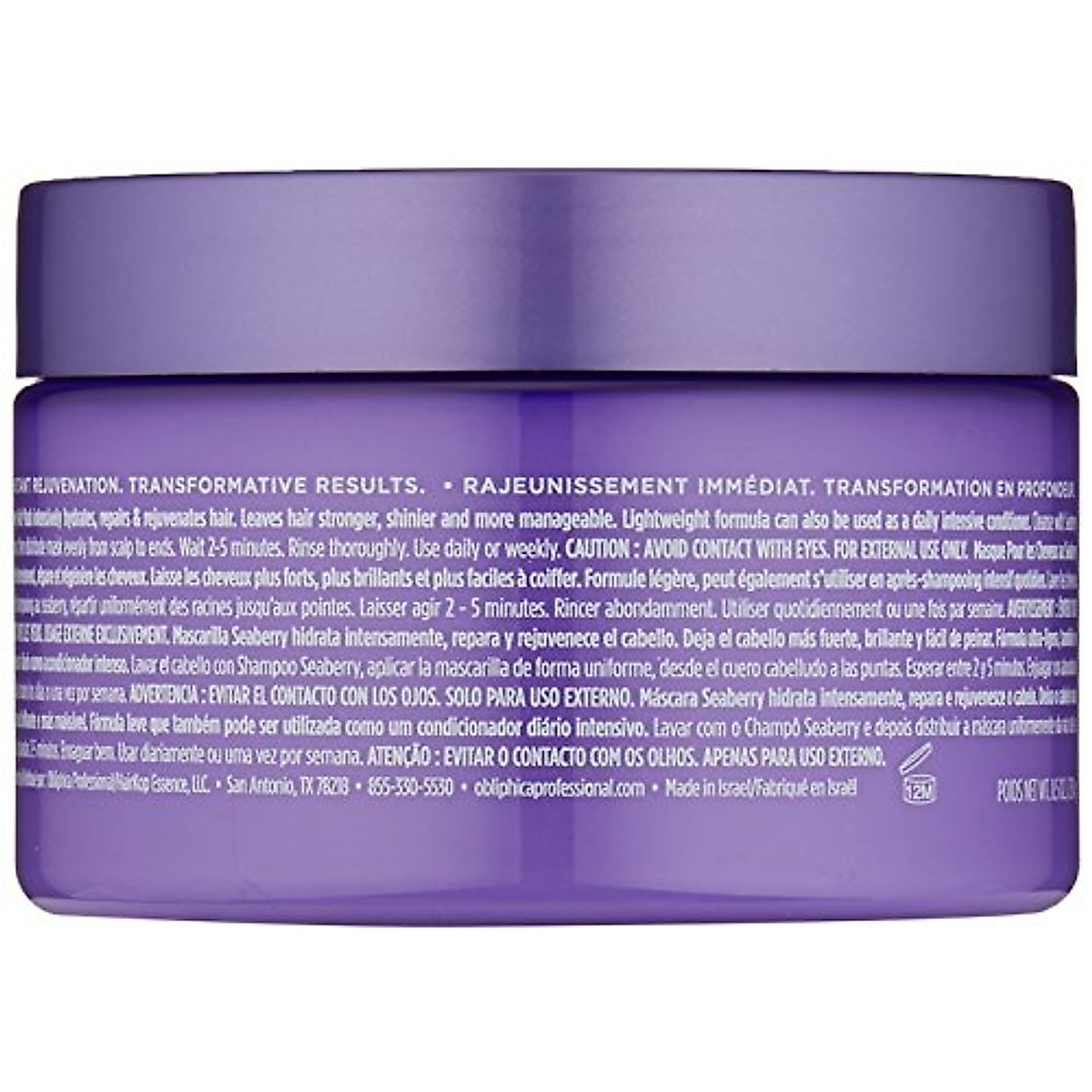 Obliphica Seaberry Hair Mask - Deep Conditioning Hydrating Treatment for Dry and Damaged Hair - Moisturizing Hair Repair and Growth Mask for Medium, Coarse, and Color-Treated Hair - 8.5 Ounces