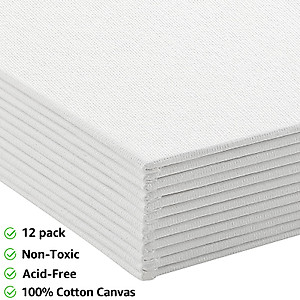 MaxGear Canvases for Painting 8"x10", 12 Pack Painting Canvas Panels, 100% Cotton Blank Flat Art Canvases for Painting for Acrylics Oil Watercolor Tempera Paints