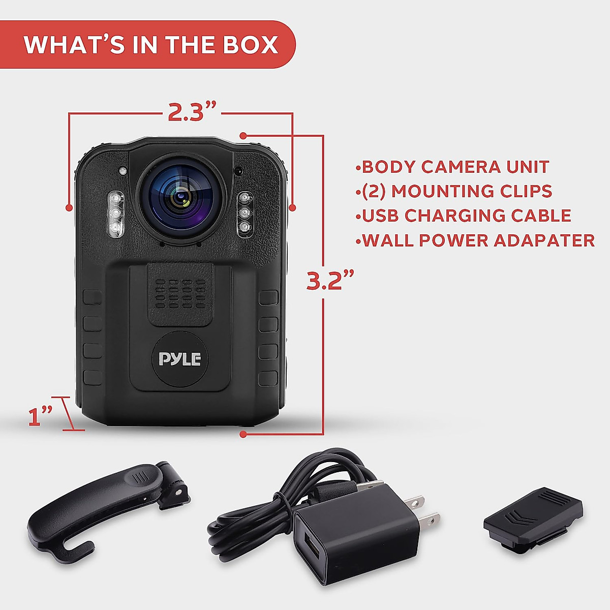 Pyle Police Security Video Compact Camera - HD 2304x1296p Rechargeable Wireless Waterproof Wearable Law Enforcement Mini Surveillance Cam, Audio Video Recording, Night Vision, Motion Detector PPBCM6