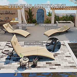 Kullavik Lounge Chairs for Outside,3 Pieces Chaise Lounge Outdoor Folding Pool Lounge Chairs Including Table Rattan Patio Furniture Set,Sand