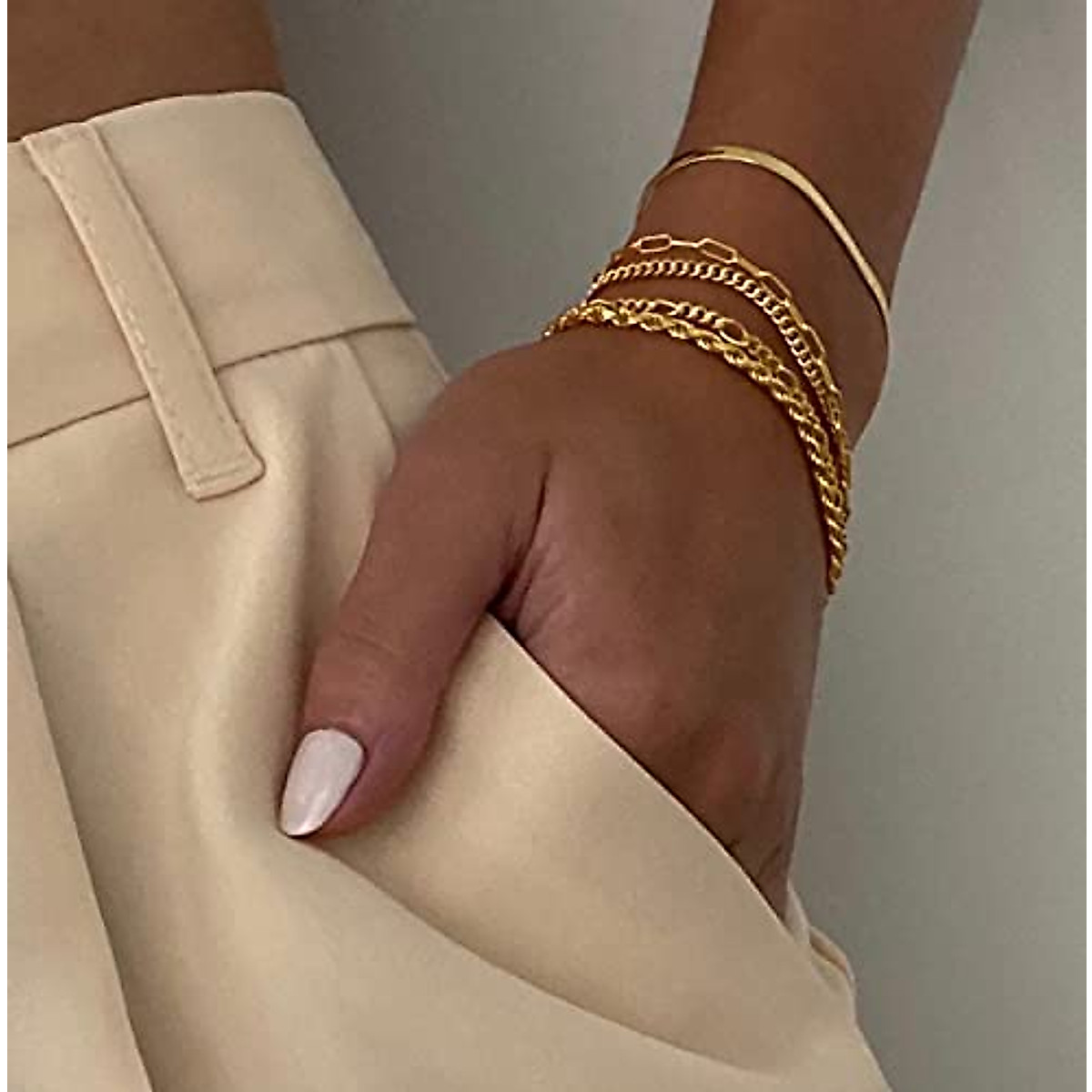 DEARMAY Gold Bracelets for Women Trendy Gold Jewelry Set for Women Cuban Link Chain 14K Gold Plated Filled Figaro Paperclip Rope Herringbone Bracelet Pack 18K Gifts for Women Teen Girls