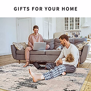 ASIinnsy Mordern Abstract Rug Distressed Faux Wool Non-Slip Area Rug for Living Room Bedroom Carpet Indoor Home Rug Floor Mat (Grey Beige/Green, 5.2' x6.5')