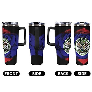 Rose Belizean Flag 40 Oz Tumbler with Handle And Straw Lid,Insulated Reusable Stainless Steel Travel Glass Mug 40 Ounces