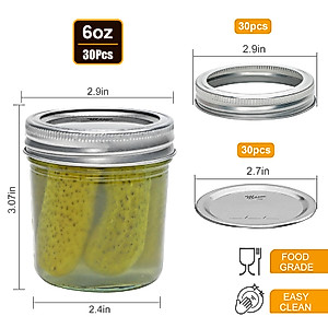 Datttcc Mason Jars Herb Canister, 6 OZ Glass Mason Jar with Regular Lids and Metal Divider, Rustic Country Style Storage Container for Bathroom, Kitchen, Living Room, Office,Set of 30