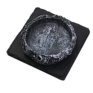 Set of 2 Slate Reptile Basking Rock Platform, Reptile Feeding Water Dish Food Bowl