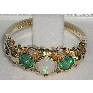 LetsBuyGold 10k Yellow Gold Real Genuine Opal & Emerald Womens Band Ring - Size 7