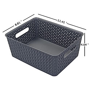 Hespama Grey Plastic Storage Baskets with Handles, 4 Packs