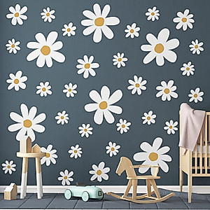 12 Sheets Daisy Wall Decals Flower Wall Stickers Large Daisy Wall Stickers Daisy Decals for Wall Peel and Stick for Nursery Bedroom Living Room Wall Decor (Cute Style)