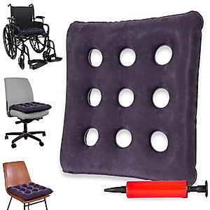 BraceAbility Inflatable Seat Cushion - Portable Pressure Relief Blow-Up Waffle Pad for Wheelchair, Office Chair, Airplane or Car, Bed Sore Prevention, Hip Bursitis, Low Back Pain (Air Pump Included)