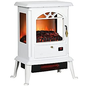 HOMCOM 23" Electric Infrared Fireplace Stove, Freestanding Fireplace Heater with Realistic Flame, Adjustable Temperature, Timer, 1000W/1500W, White
