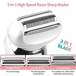 Electric Shaver for Women, LED Display 3 in 1 Blade Electric Razor Painless for Legs Bikini Trimmer Underarm Public Hairs, Rechargeable Womens Hair Remover Wet Dry Use Cordless with Detachable Head