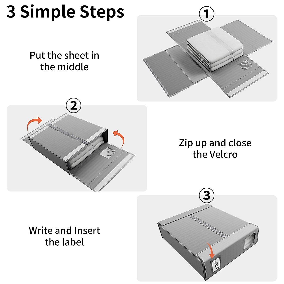 Fixwal 6 Pack Bed Sheet Organizers and Storage Foldable Box for Linen Closet, (Queen & King Size) Bedding Set Containers for Blanket Comforter Pillow Cube with Window and Label, Gray