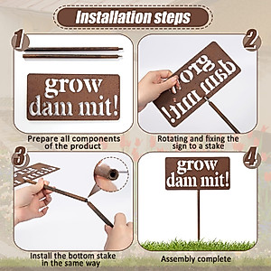 Grow Dammit Garden Signs Decor- Metal Garden Stakes Sign Funny Gardening Gifts with Gift Box for Women Men and Gardeners (19.7 Inches Tall)