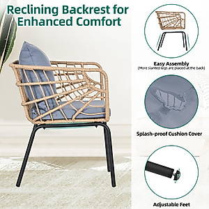 YITAHOME Wicker 3-Piece Outdoor Bistro Set, All-Weather Patio Conversation Set for Balcony, Backyard, Pool, Porch, Deck, Outdoor Sectional Furniture Set with Table & Cushions - Grey