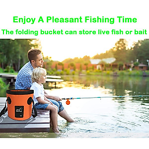 Sunglow Collapsible Bucket, 5 Gallons Multifunctional Portable Collapsible Fishing Bucket -Wash Basin Folding Bucket -Water Container for Fishing-Camping-Gardening (20L/5gallon(Orange))