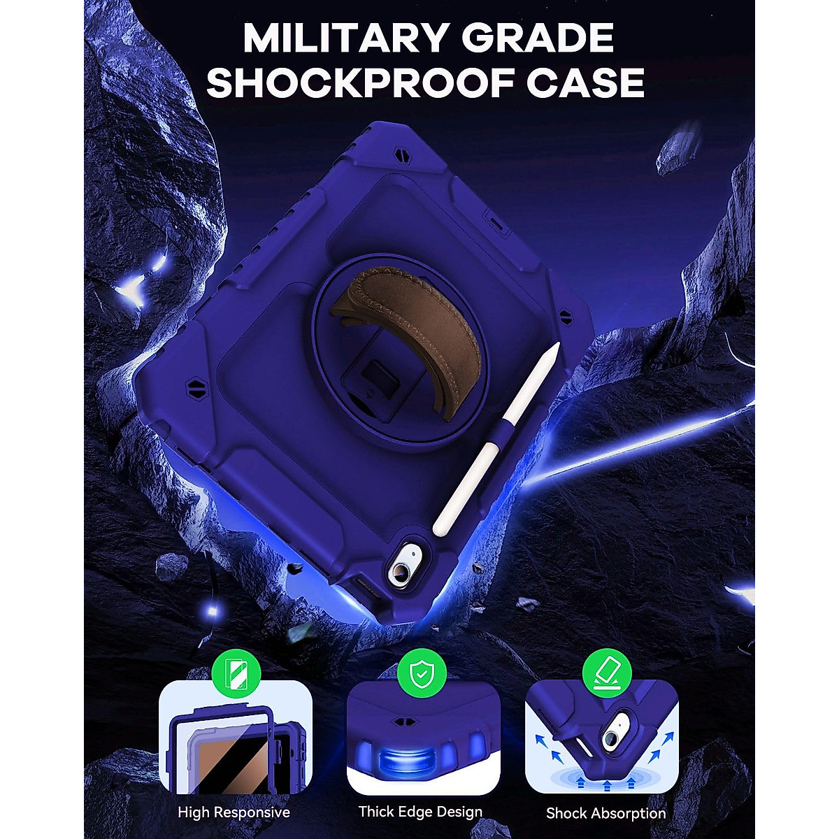 Cantis Case for iPad 10th Generation 10.9 inch 2022 with Screen Protector, iPad Cover 10th Generation with 360 Degree Rotating Stand/Shoulder Strap/Pencil Holder, Navy Only