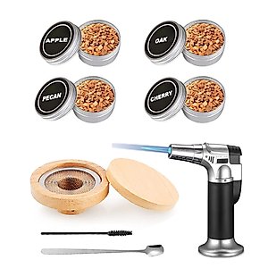 DUEBEL Cocktail Smoker Kit, Smoky Cocktail Lid with 4 Flavored Wood Chips and 1 Musket, Chimney Drink Smoker for Whiskey, Bourbon Old Fashioneds | Gift for Whiskey Lovers, Dad, Husband
