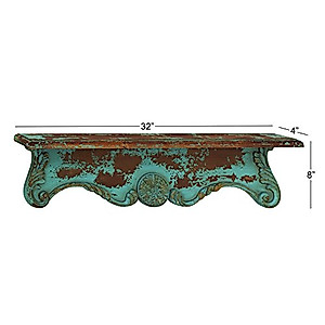Deco 79 Wood Scroll 1 Shelf Wall Shelf, 32" x 4" x 8", Blue
