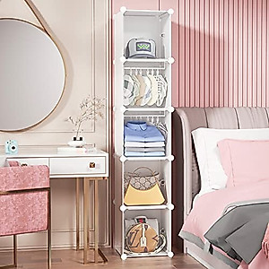 Narrow Cube Storage Organizer with Doors 5-Cube, Plastic Cabinet Closet Storage Shelves for Bedroom, Living Room, Office, Each cube is 11.8"x11.8"