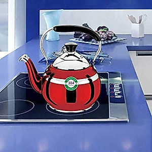 Stainless Steel Whistling Gas Kettle Mirror Polish with Traditional Retro Spout Hob Stove Top Tea Coffee Water Pot-Red||1.5L