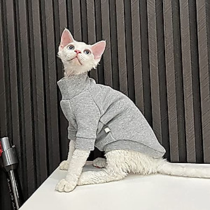Sphynx Hairless Cat Clothes Autumn Thicken Soft Turtleneck Hoodies Solid Color Cotton Pullover Cat Sweatshirt Pet Clothes (XL（8.8-11lbs）, Grey)